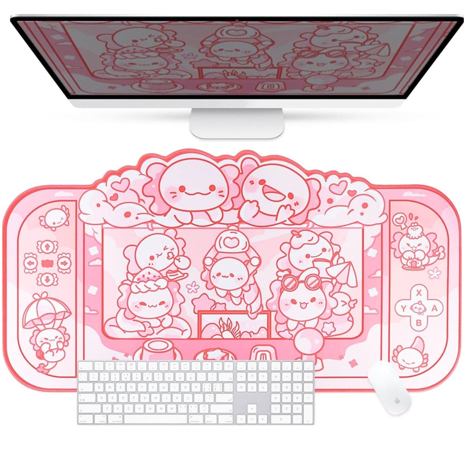 Axolotl Desk Mat | Kawaii Cute Anime Pink Mouse Pad – Beluga Design