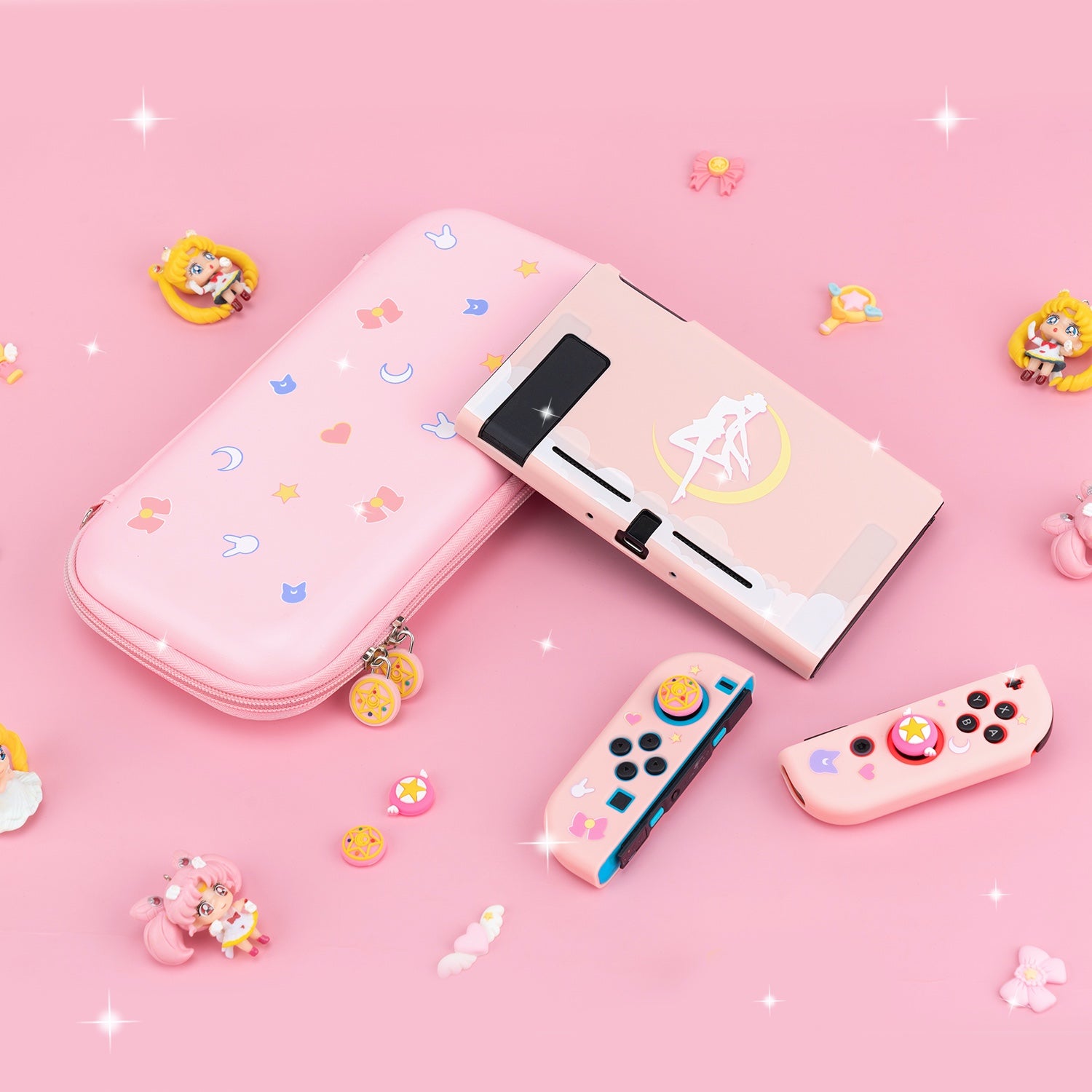 Moon Anime Bundle Nintendo Switch Lite OLED Case Cover Grips