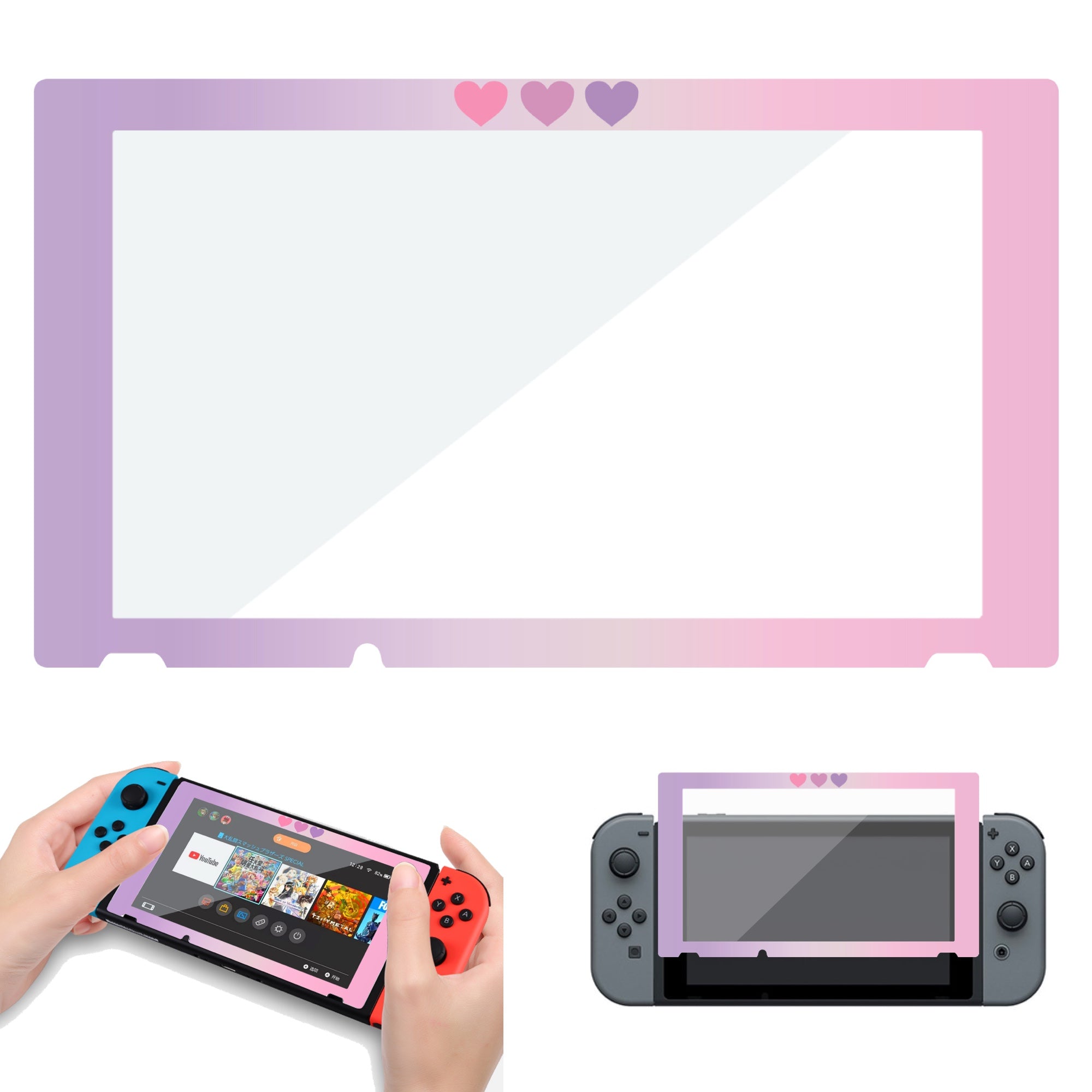 Pink Purple Nintendo Switch Screen Protector - Tempered Glass Hearts B ...